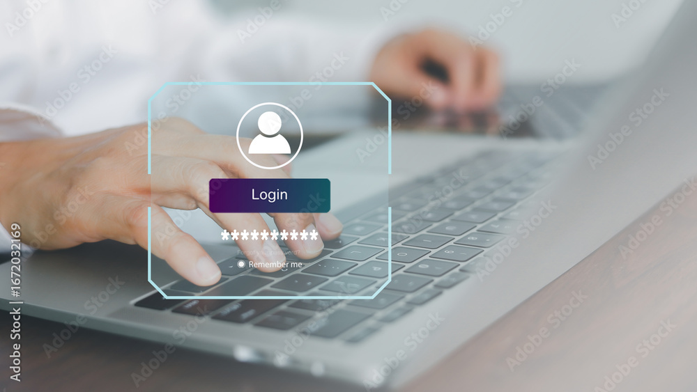 User typing on a laptop keyboard to login to a secure account. Concept ...