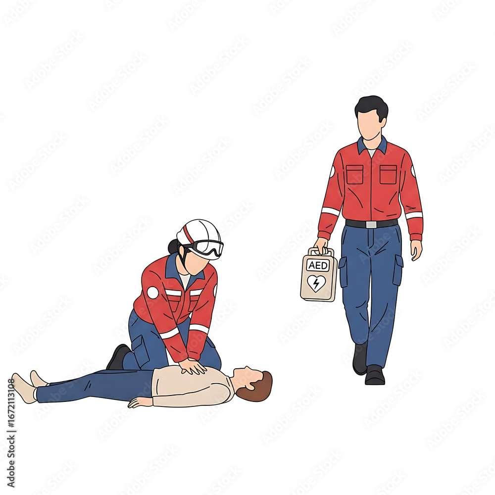Emergency medical team performing CPR and defibrillation on a patient ...