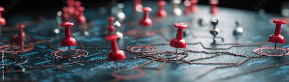 Cybersecurity planning map with pins and secure zones Stock ...