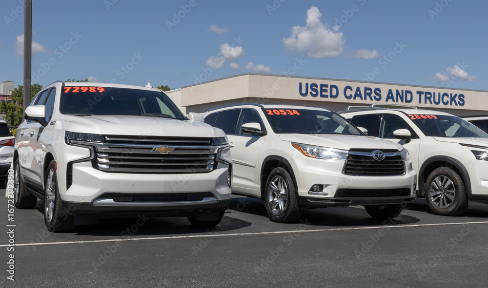 Used car display at a dealership. With pricing issues, used and ...