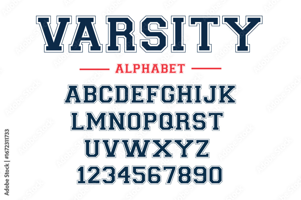 Classic college font. Vintage sport font in american style for football ...