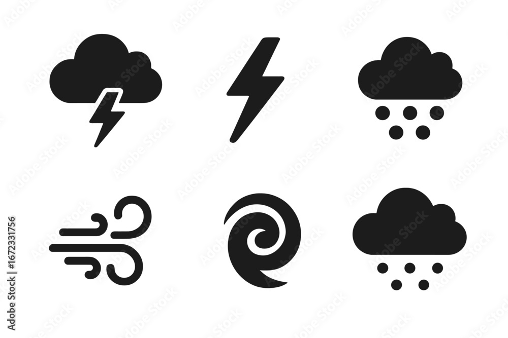 Weather storm icon set. Meteorology forecast concept. Solid glyph ...