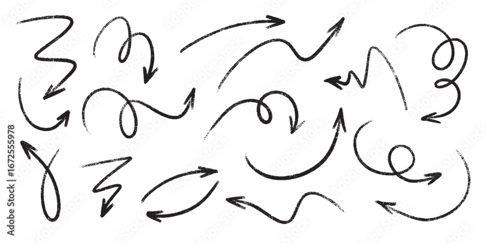 Crayon arrow set with rough texture - zigzag and looped, wavy and ...