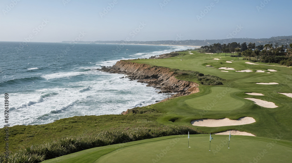 Coastal Golf Course Landscape with Ocean Waves Stock Photo | Adobe Stock