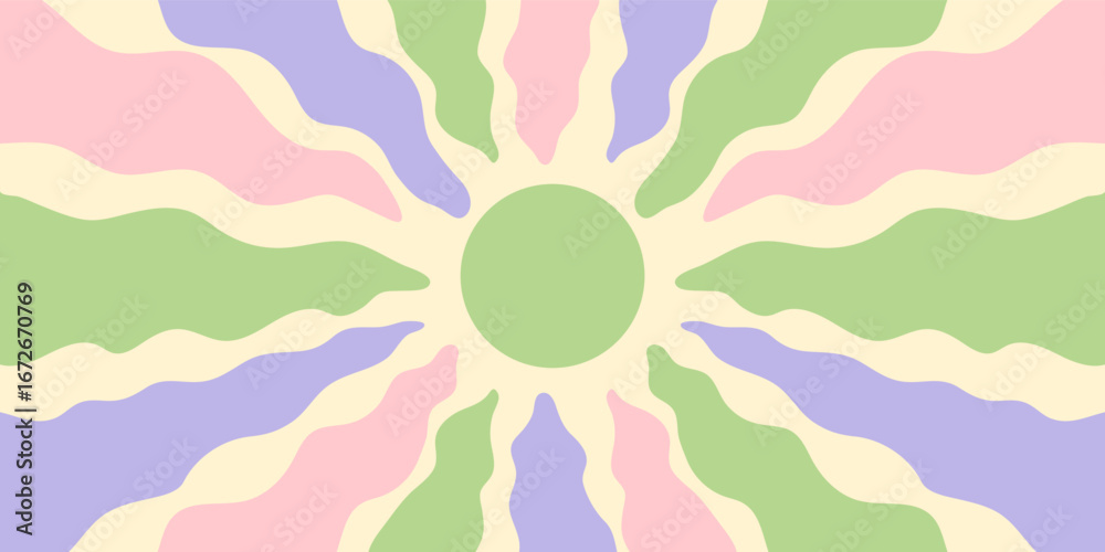 Groovy retro sun burst pattern with wavy shapes and flat color in a ...