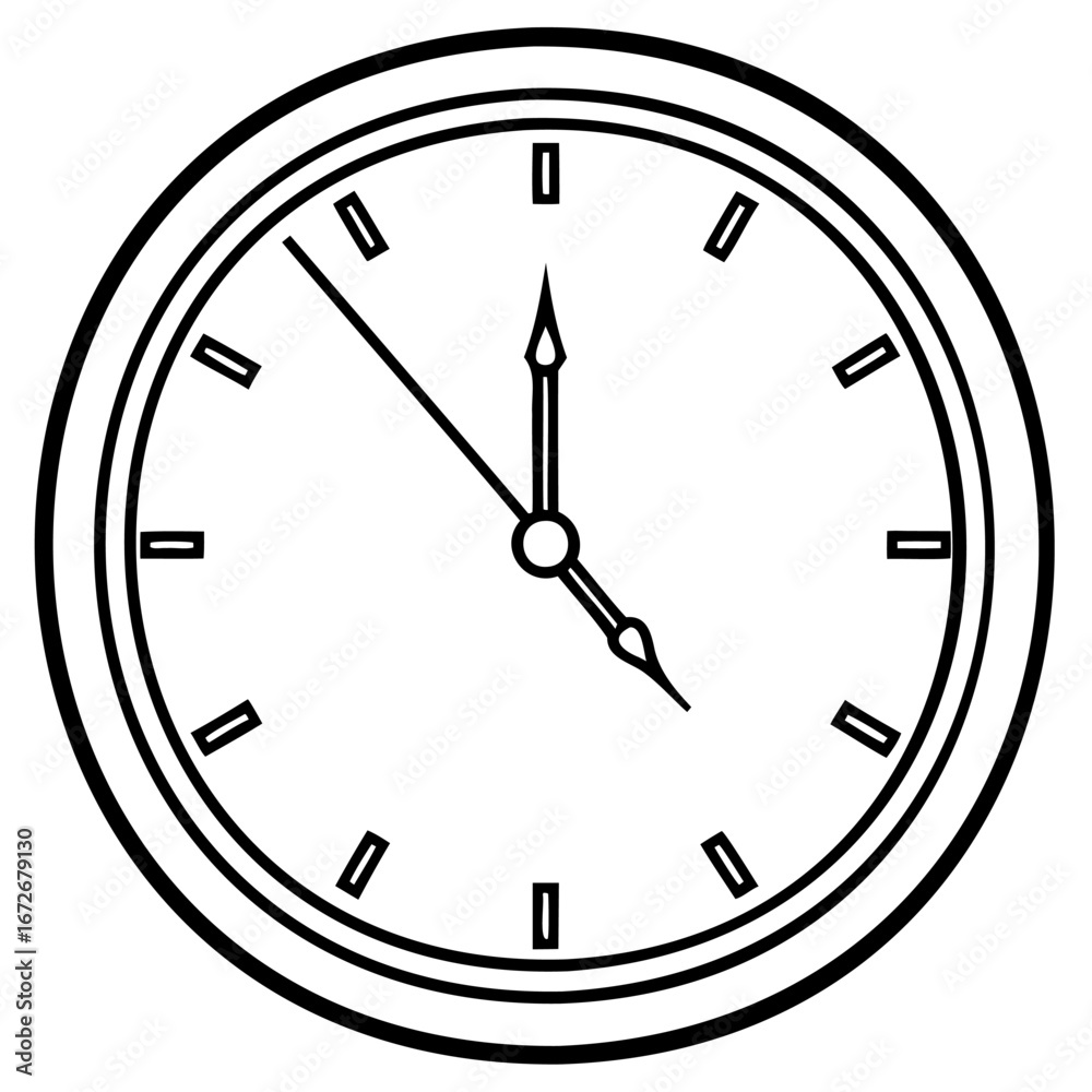 Simple line drawing of a clock face showing approximately 5 oclock ...