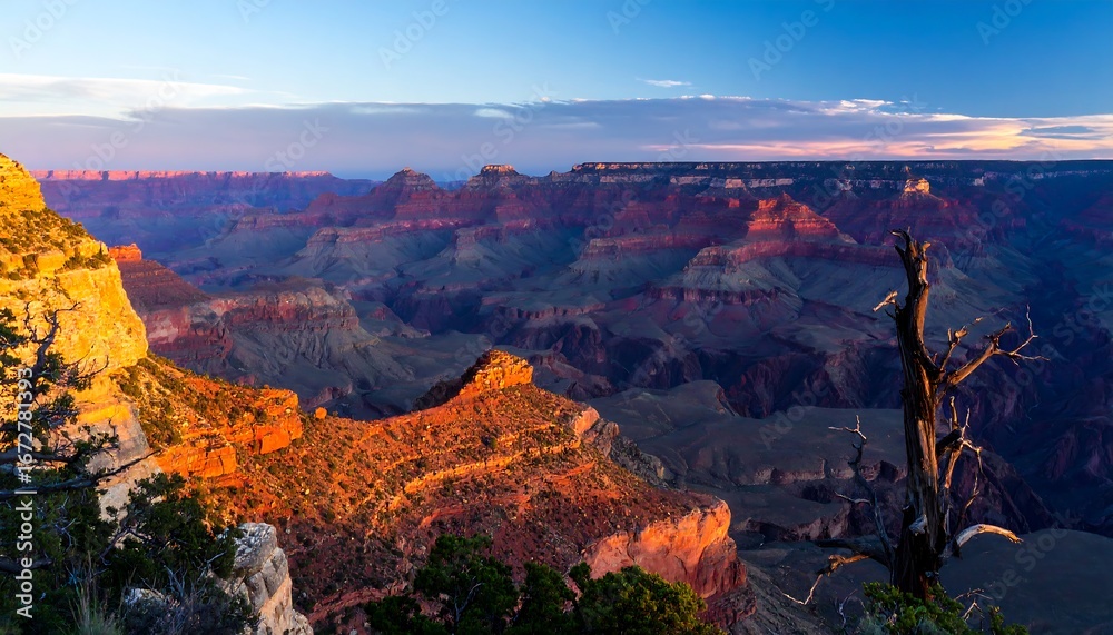 Majestic landscape of the Grand Canyon at sunset, revealing its awe ...