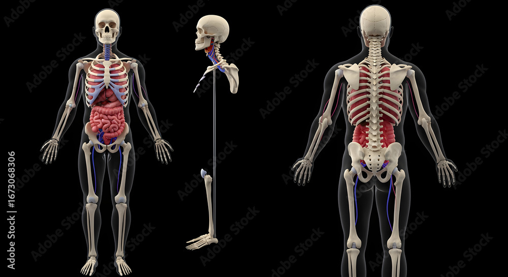 Human Anatomy Diagram Showing Skeleton with Internal Organs Stock Photo ...