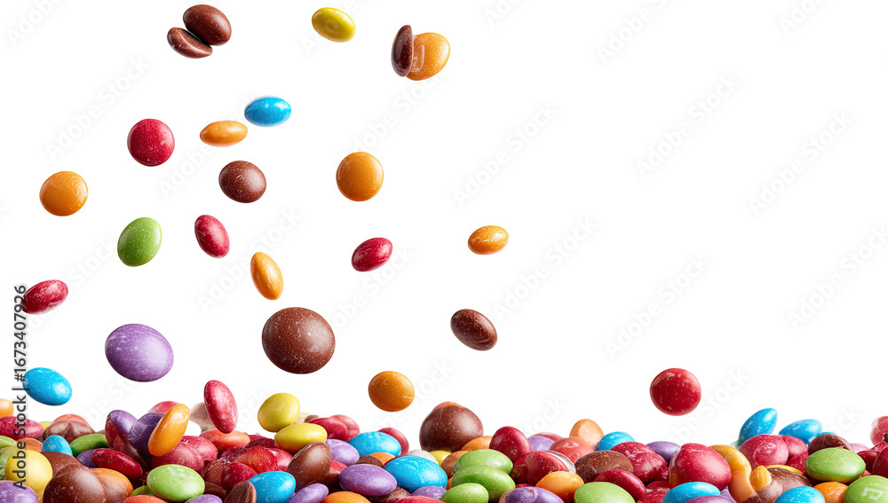 Colorful chocolate candies in mid-air and on a surface (1) Stock Photo ...
