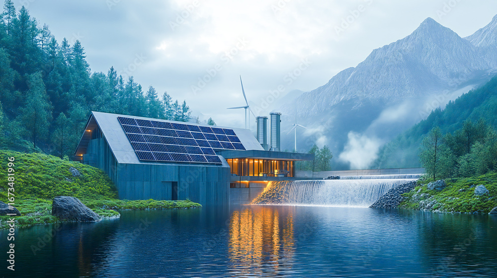 Ilustração do Stock Sources of electricity generation. Solar, water ...