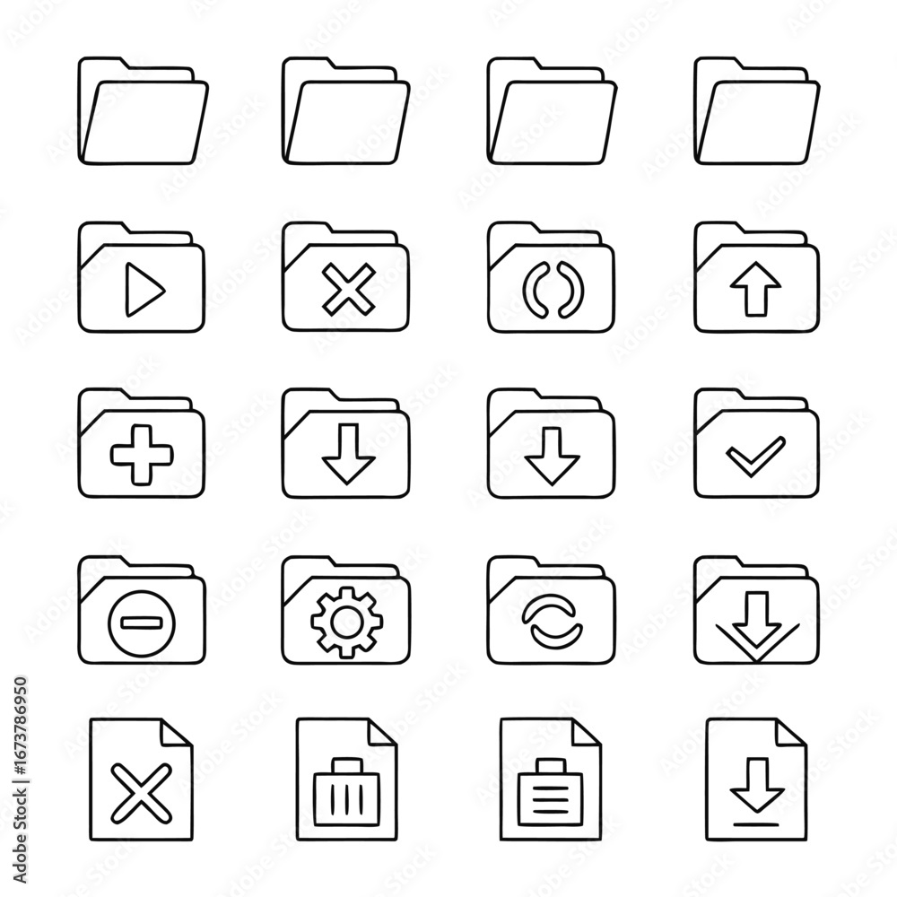 Line-art Folder Icon Set: Download, Settings, and Save Options. Stock ...