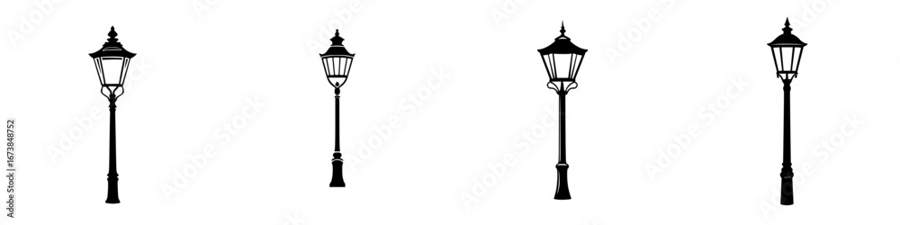 Elegant black-and-white vector illustration of minimalist lamp post ...