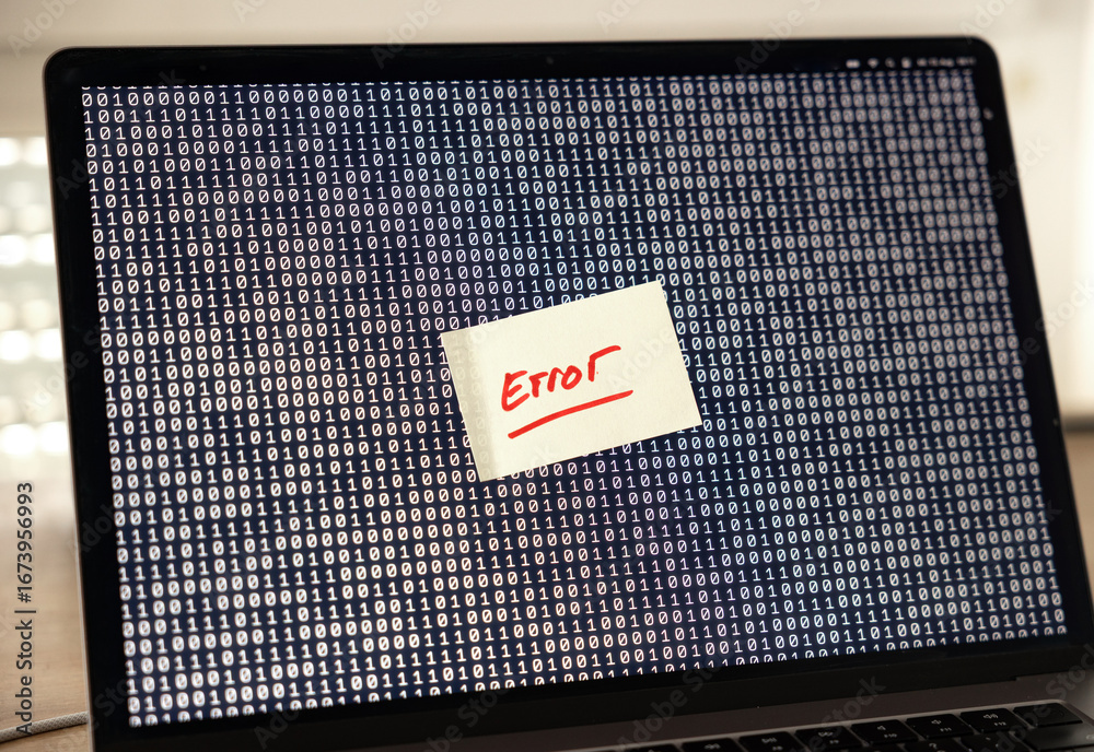 Zdjęcie bez tantiem: Computer error, note on the screen of a laptop ...