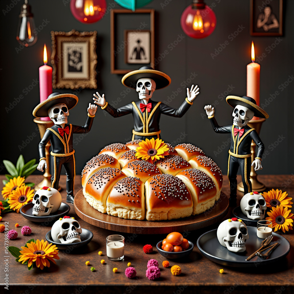 Stockfotot dia de muertos, pan de muerto, pan, rosca, calaveritas ...