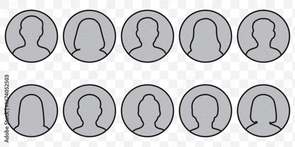 Simple Gray Avatar Icons Representing Male And Female Profiles. Vector ...