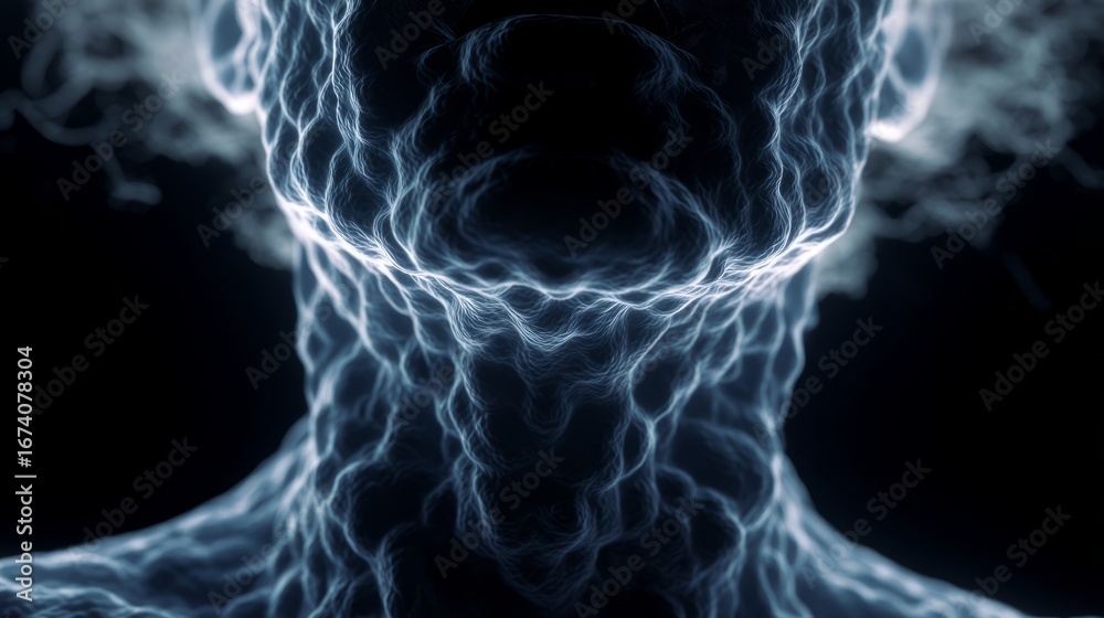 Human throat with shadowy, tumor-like formations of vibrating ...