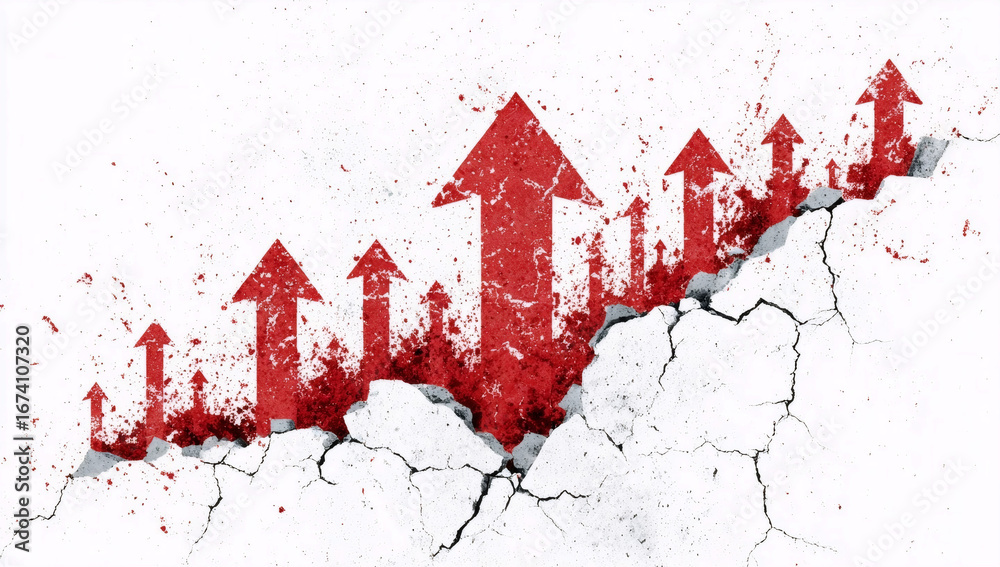 Graphical representation of rising trends with arrows on cracked ...