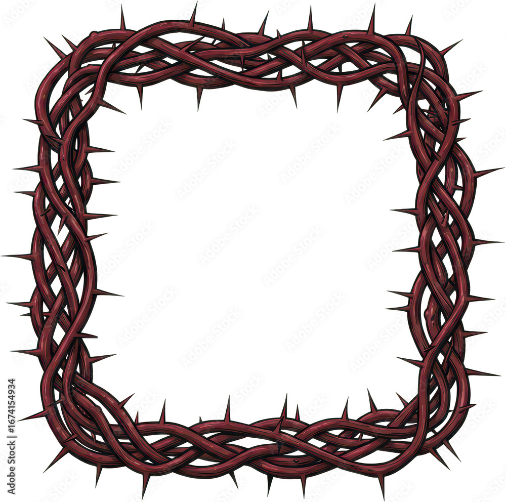 Crown of Thorns Frame, Red Vine Border, Isolated on Transparent ...