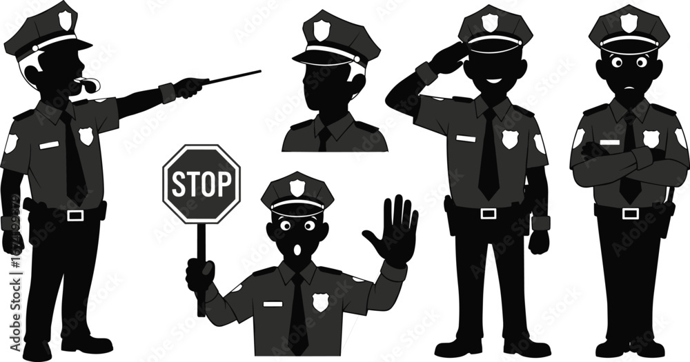 Vector de Stock Cartoon police officer vector set showing traffic ...