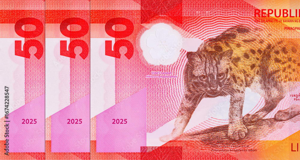 50 Piso Philippines, New Polymer Note 2025 with Visayan Leopard ...