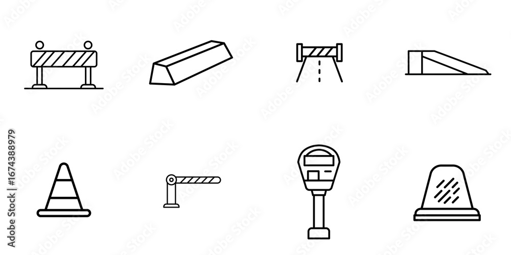Set of pictograms, construction and road safety, in minimalist line art ...