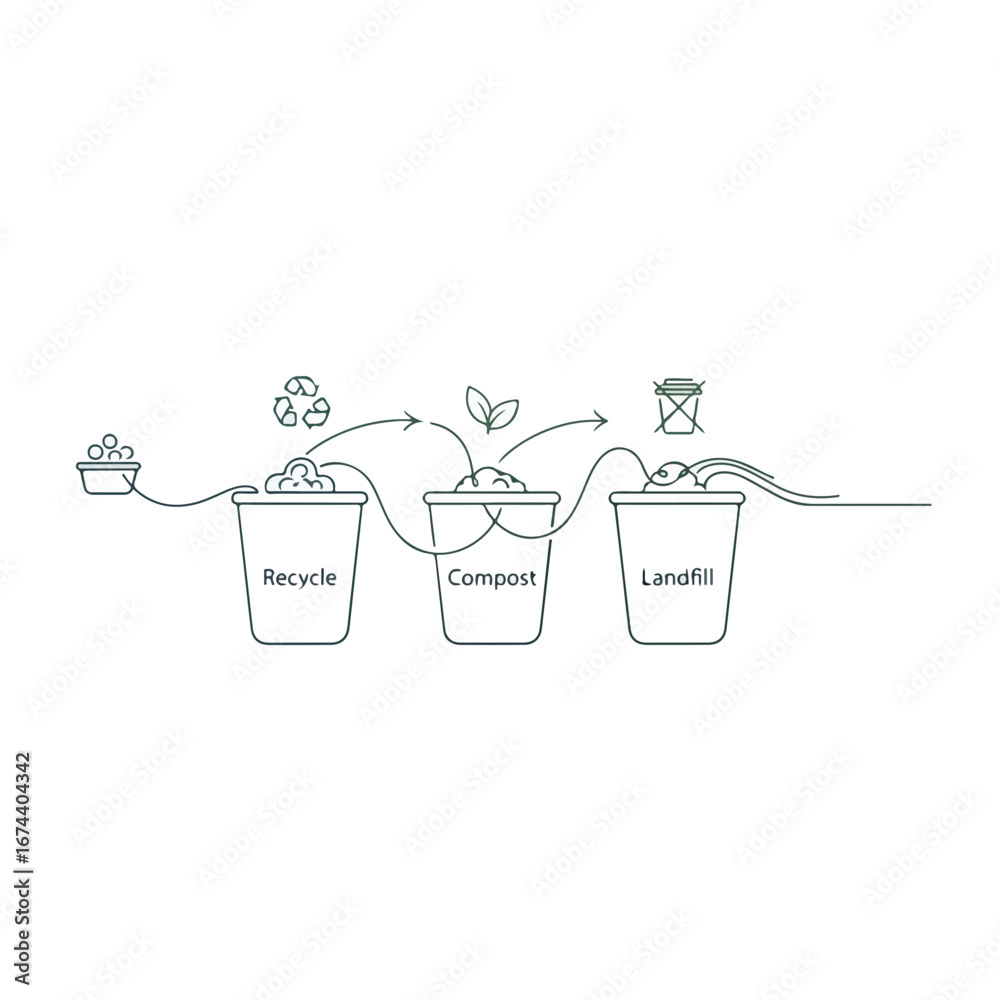 Waste management concept diagram shows stages of recycle compost ...