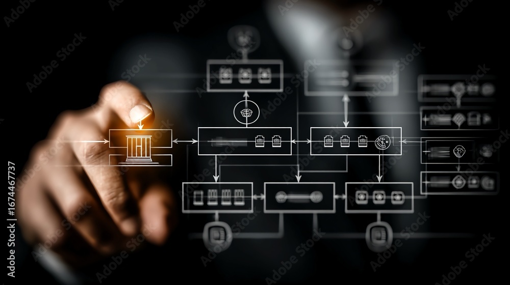 Closeup hands interacting with diagram showing hierarchical authority ...