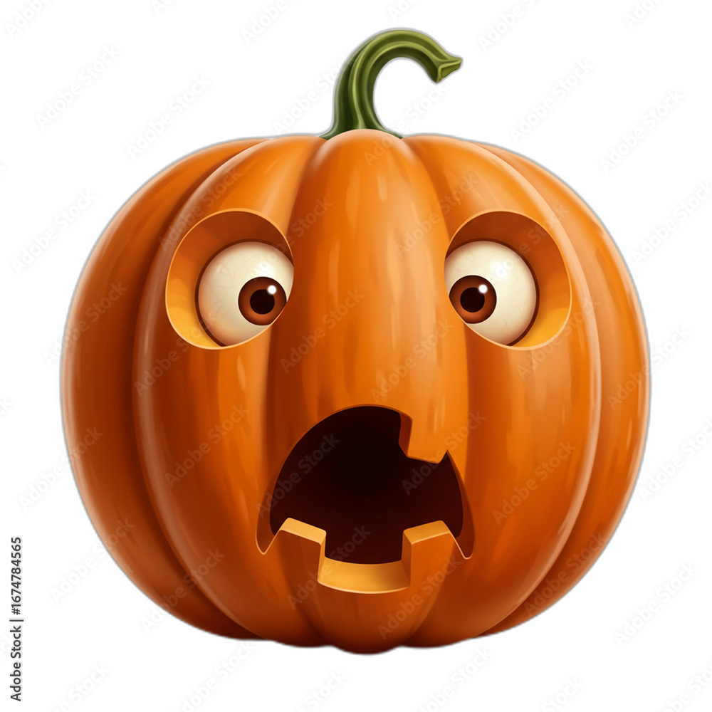 3D cartoon jack o lantern with a spooky expression on a transparent ...