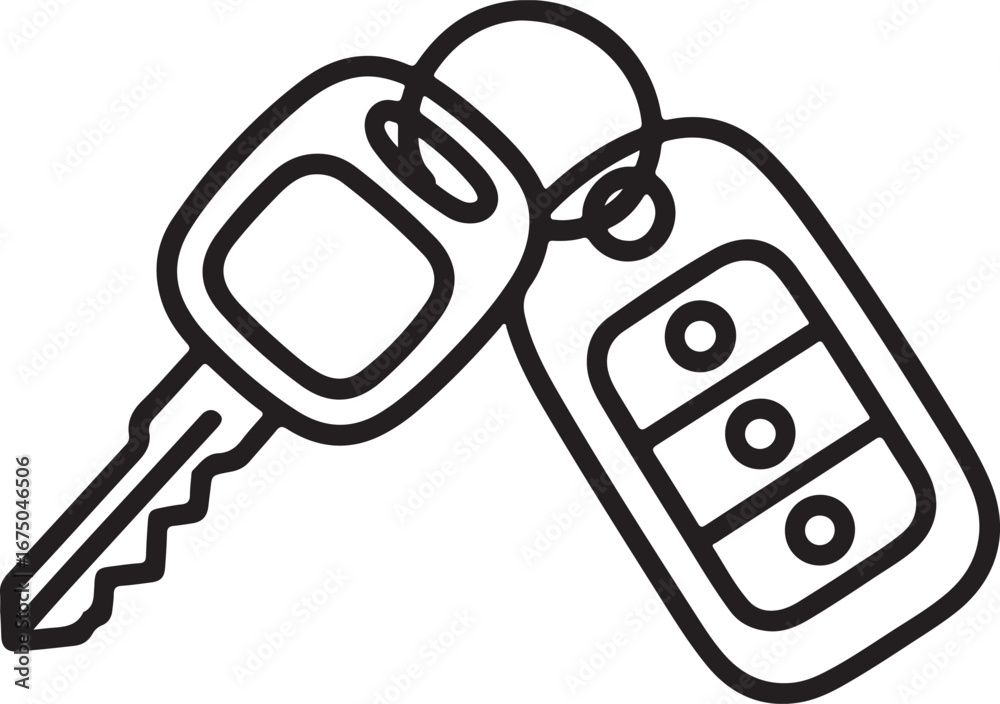 Car Key and Remote Fob Outline Vector Hand-Drawn Black and White Line ...