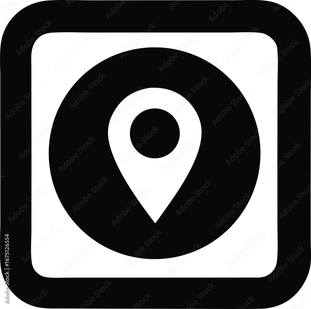 Modern location pin icon inside a rounded square border for apps and ...