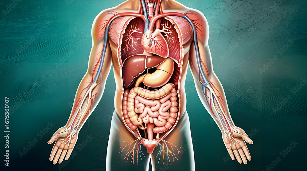 Detailed Male Anatomy: Internal Organs, Vascular System, Teal ...