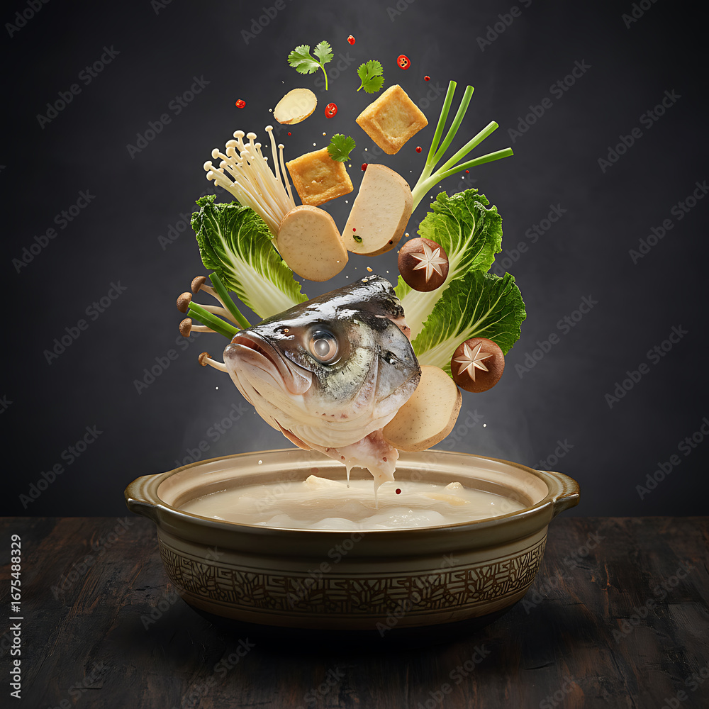 Exploding Fish Head Hot Pot: Fresh Ingredients & Rich Broth Stock ...