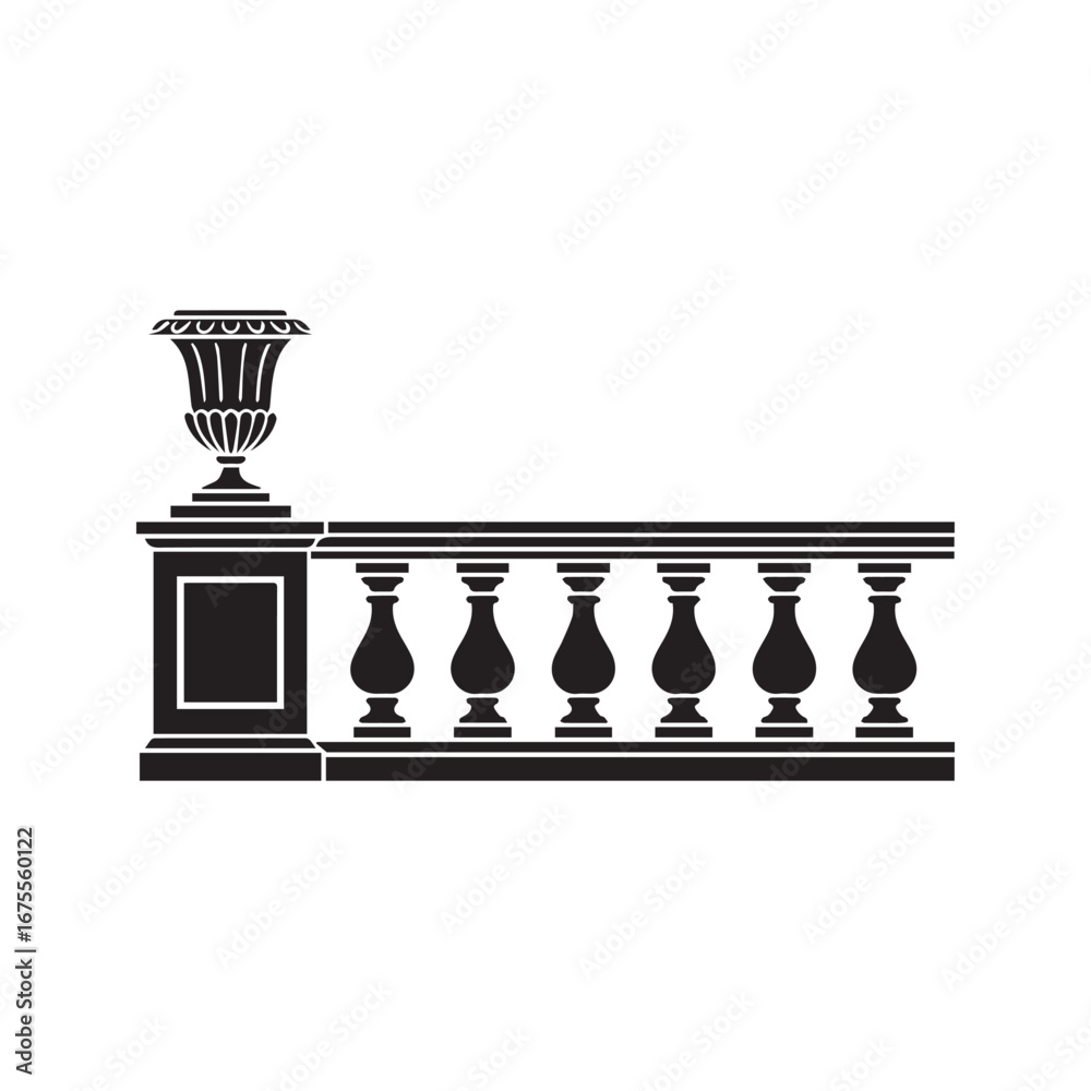 Classic balustrade silhouette. Vector graphic of a vintage balcony or ...