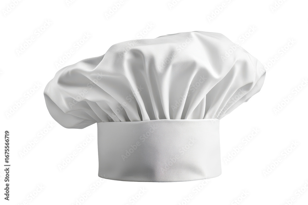 Chef's toque displayed on a white isolated background, emphasizing its ...