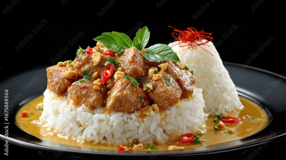 Delicious Pork Loin Panang Curry with Creamy Sauce, Lime Leaves, and ...