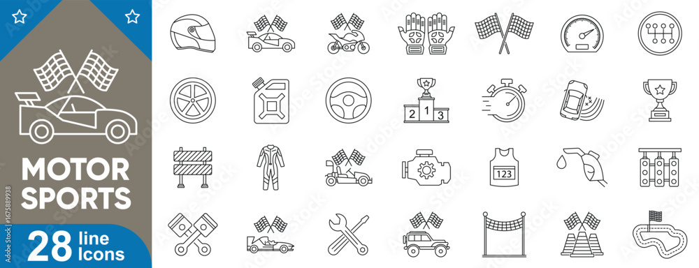 Vetor Motorsports line icons set. Racing, formula one, motorcycle ...