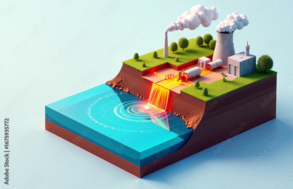 Geothermal / hydrothermal discharge concept: power facility discharging ...