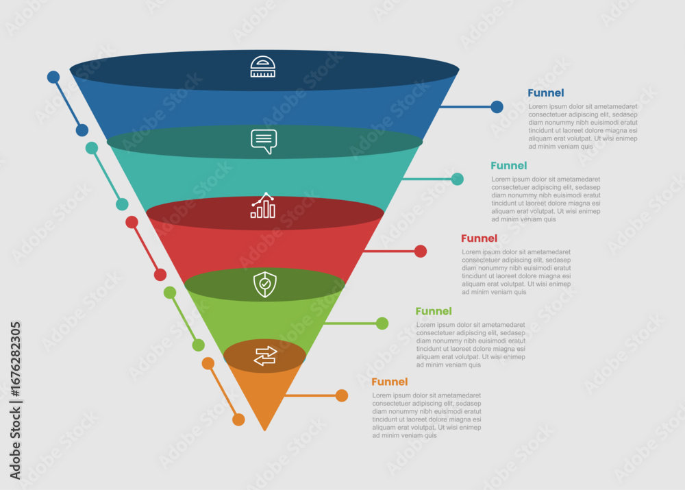 Stock-Vektorgrafik „funnel shape business process infographic diagram ...