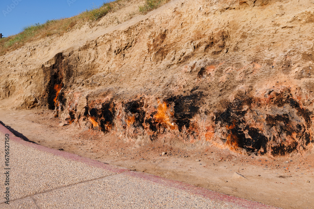 Flames burn from the side of the mountain at Yanardag (Burning Mountain ...