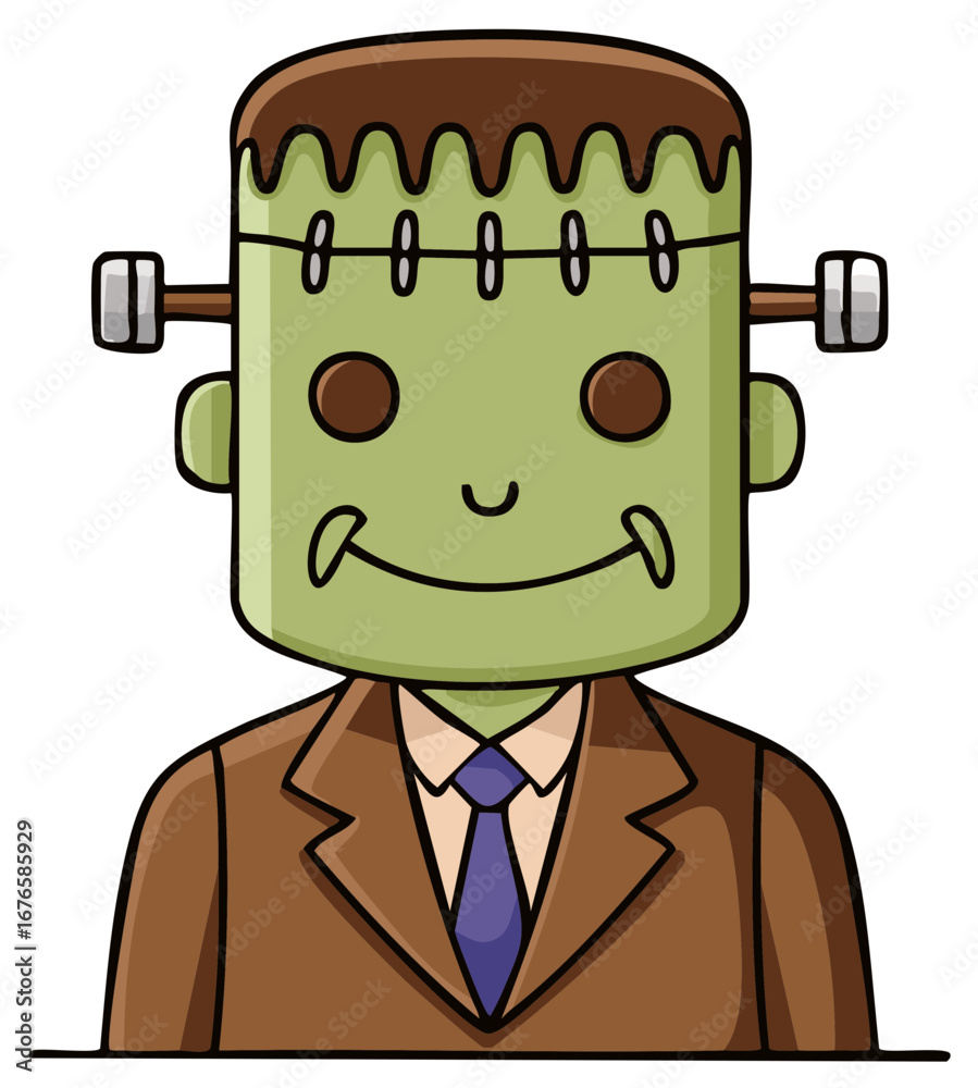 Cartoon monster character with green skin, stitches, and neck bolts ...