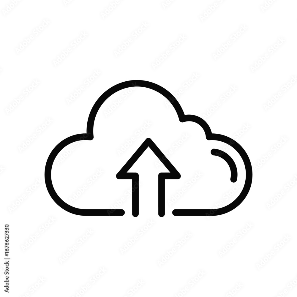 Stock-Vektorgrafik „Cloud Data Upload: A sleek, black-line illustration ...