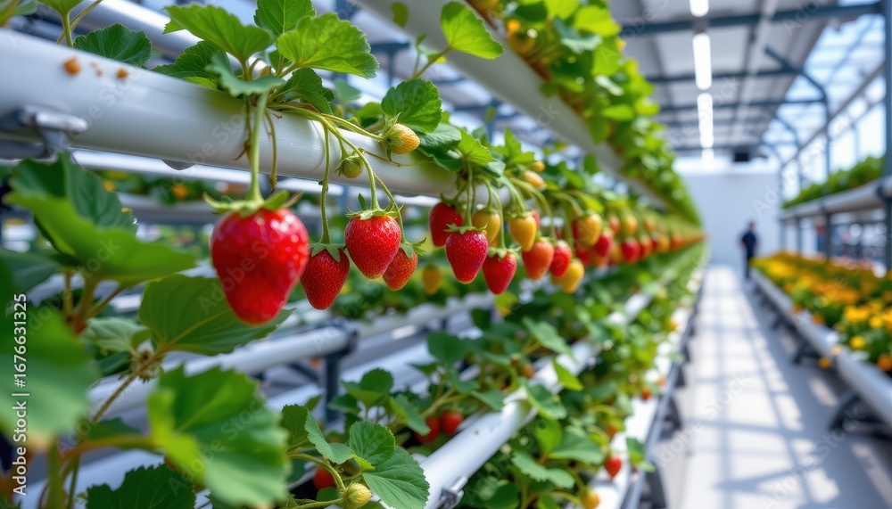 vertical hydroponic strawberry farm with digital monitoring, robotic ...