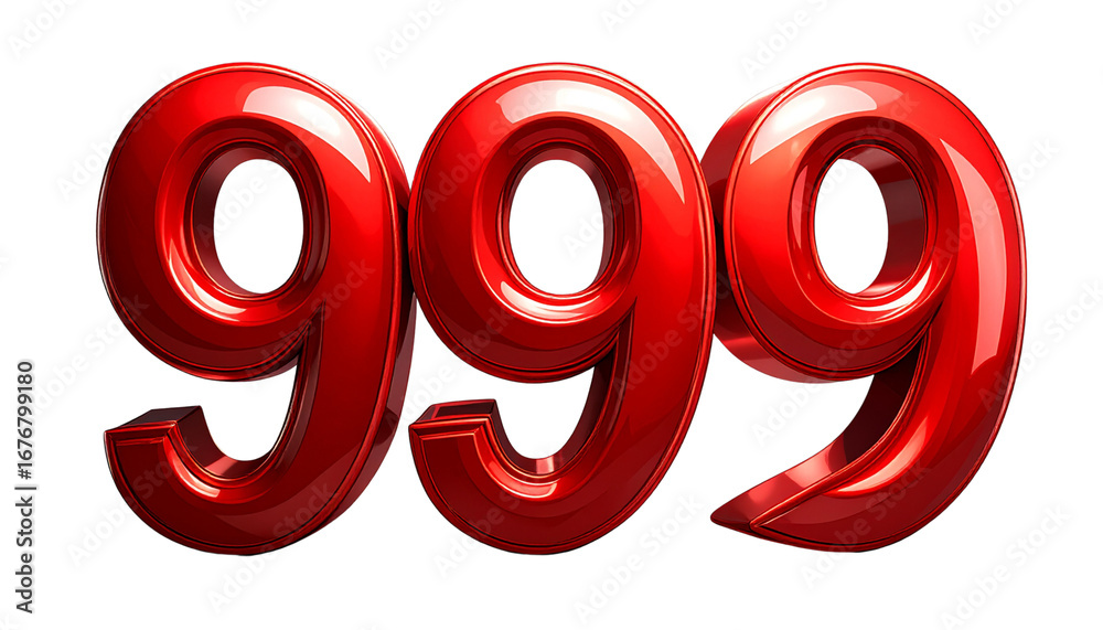 999 Red 3D Number, isolated on a transparent background PNG の Stock ...