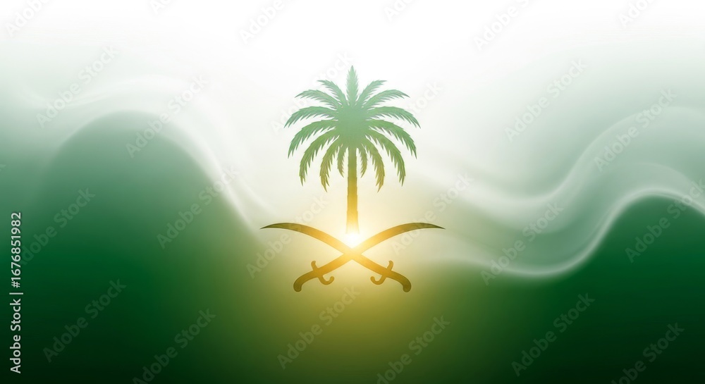 Illustration Stock Saudi Arabia flag with a palm tree and crossed ...