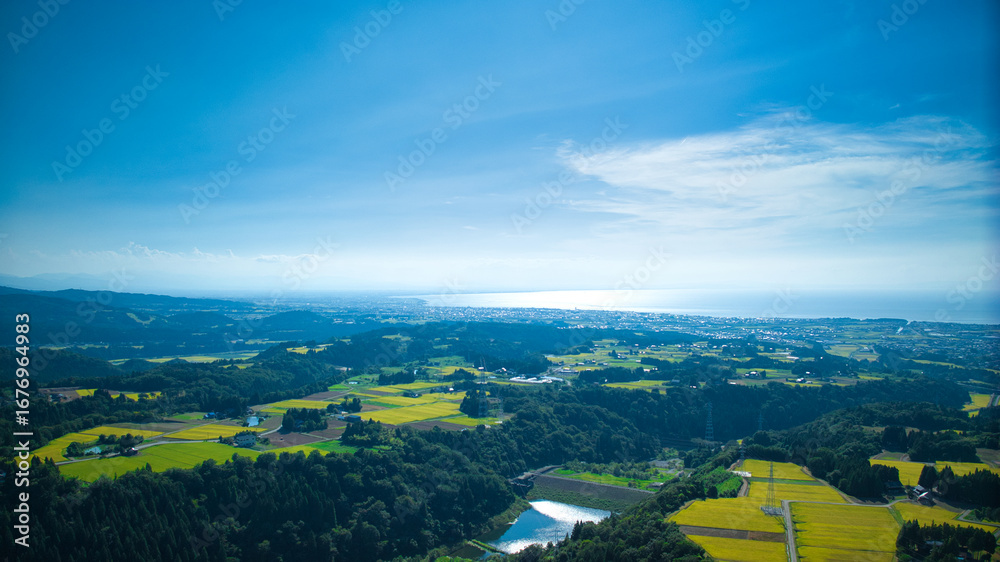 View of Toyama Bay, the Kurobe River alluvial fan, the Hokuriku ...