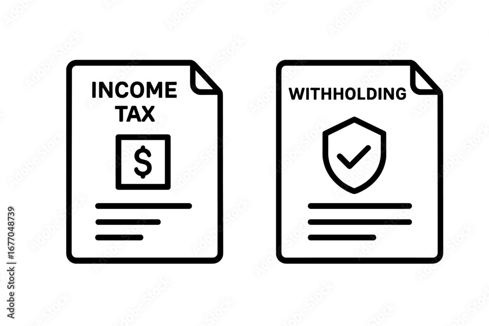 Income tax and withholding document outline icon set. Vector symbols ...