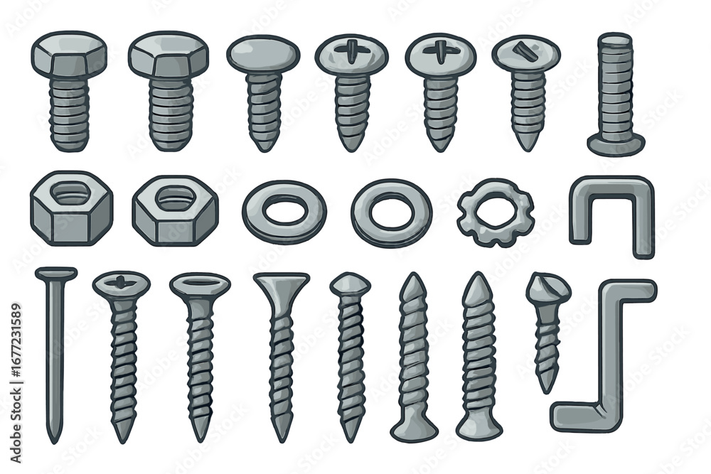 Variety of Metallic Fasteners in Different Shapes and Sizes for ...