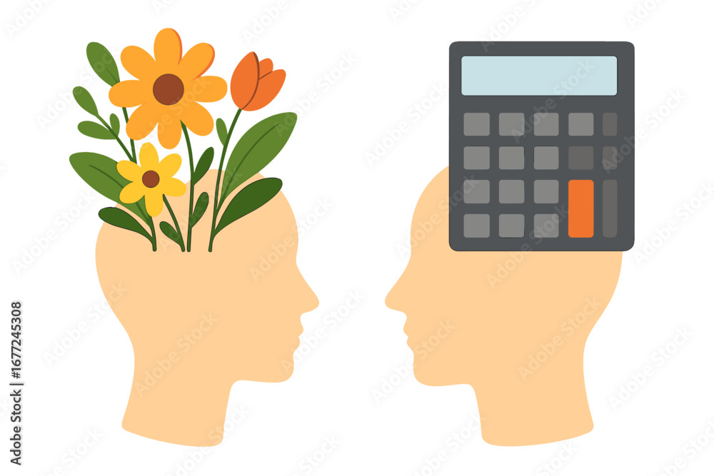 Contrast between creative and logical mind. Left and right brain ...