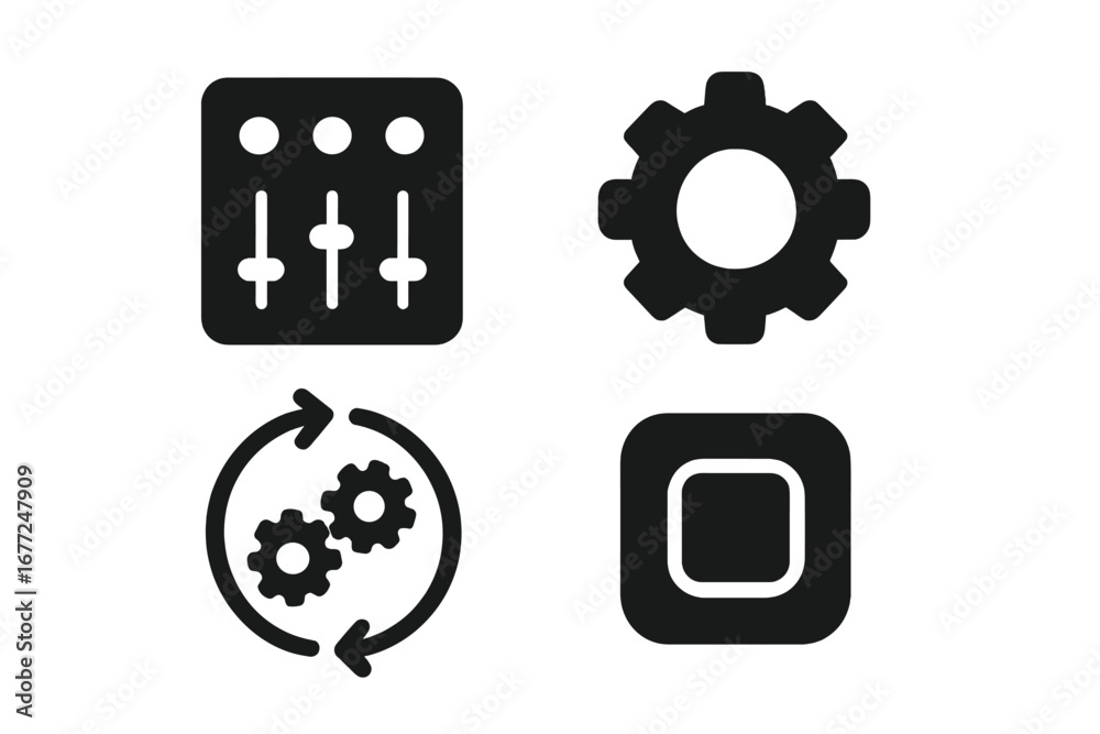 System control solid glyph icons. Control panel, settings gear ...