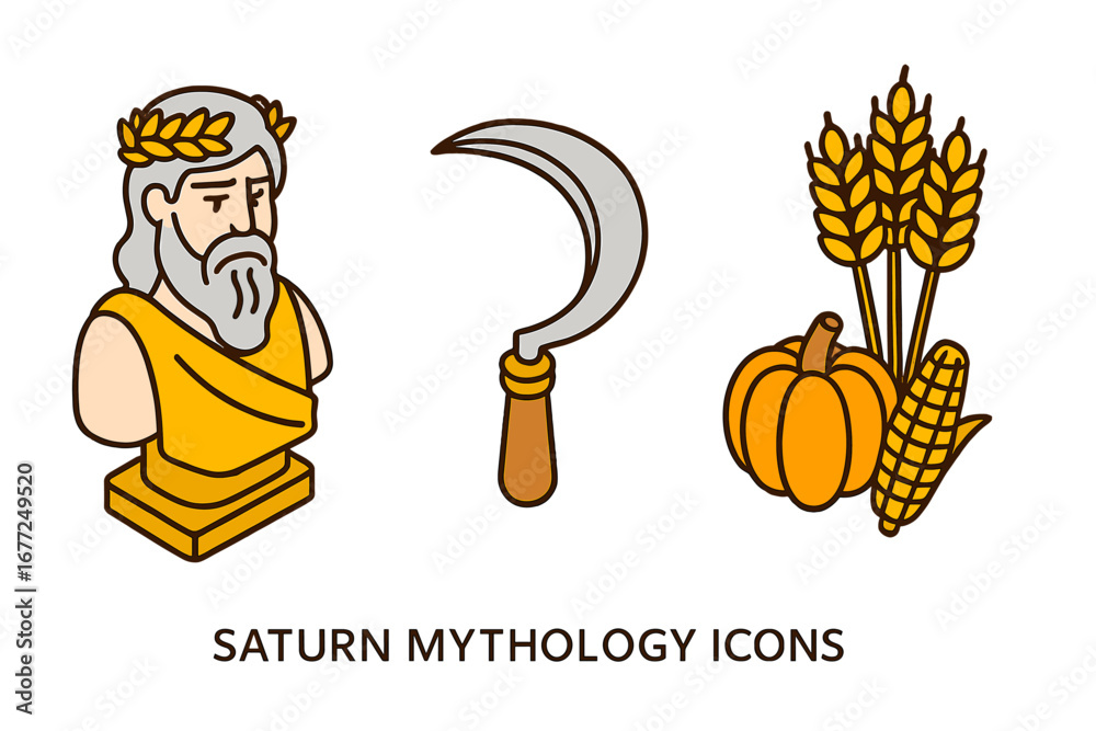 Vector de Stock Saturn mythology icons. Roman god of agriculture ...